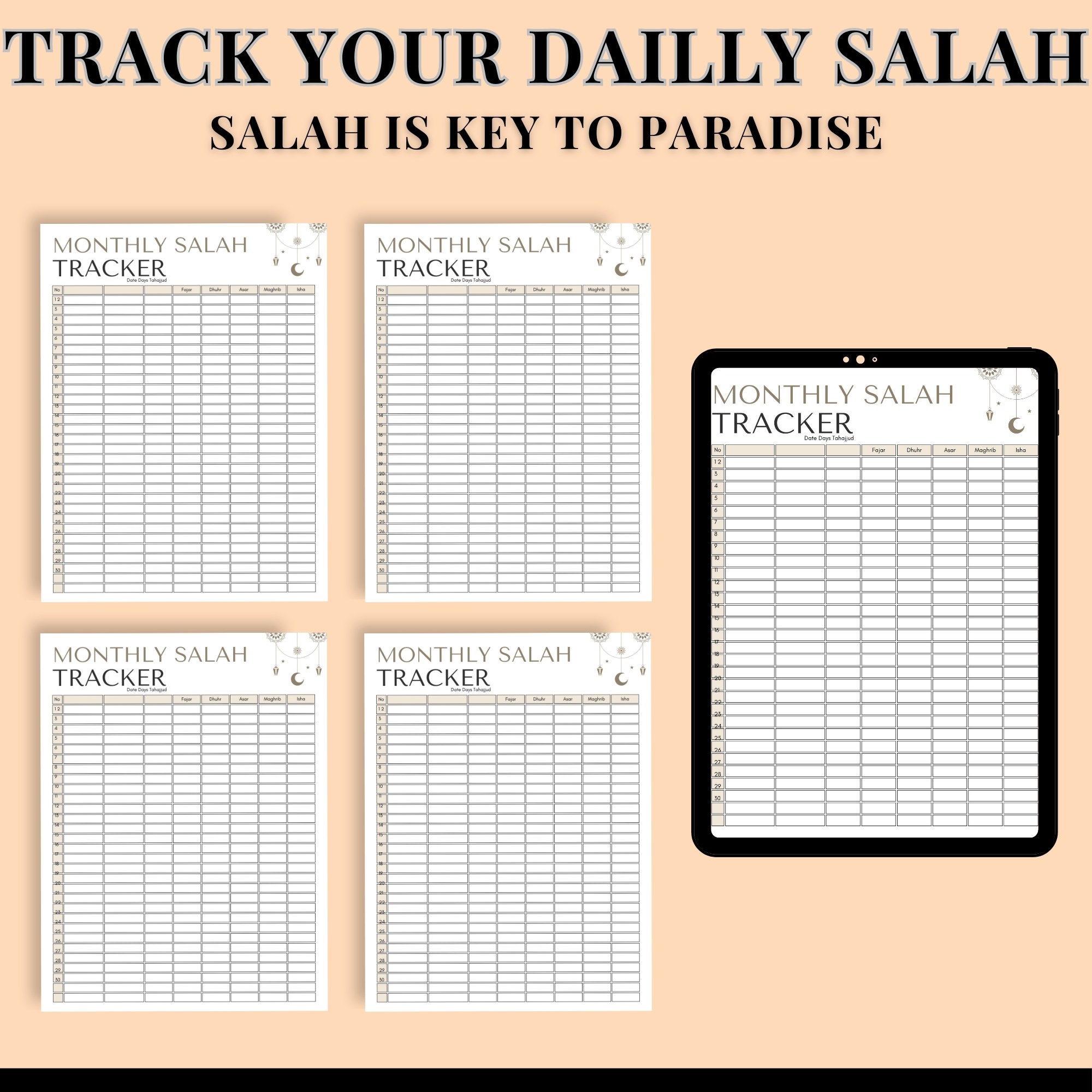 A4,A5,US Letter Salah Tracker Pdf, Salah Times, Salah Prayer ...