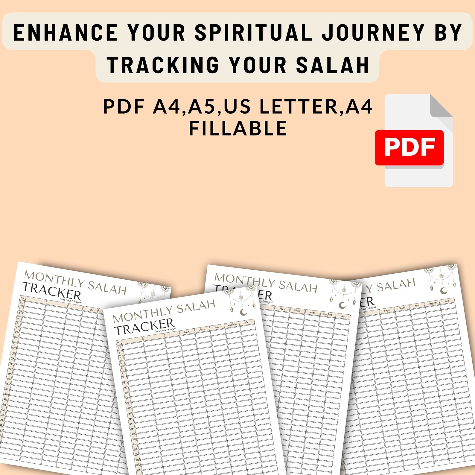 A4,A5,US Letter Salah Tracker Pdf, Salah Times, Salah Prayer ...