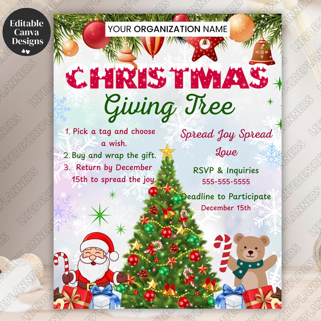 Editable Christmas Giving Tree Flyer, Canva Template, Printable Holiday ...