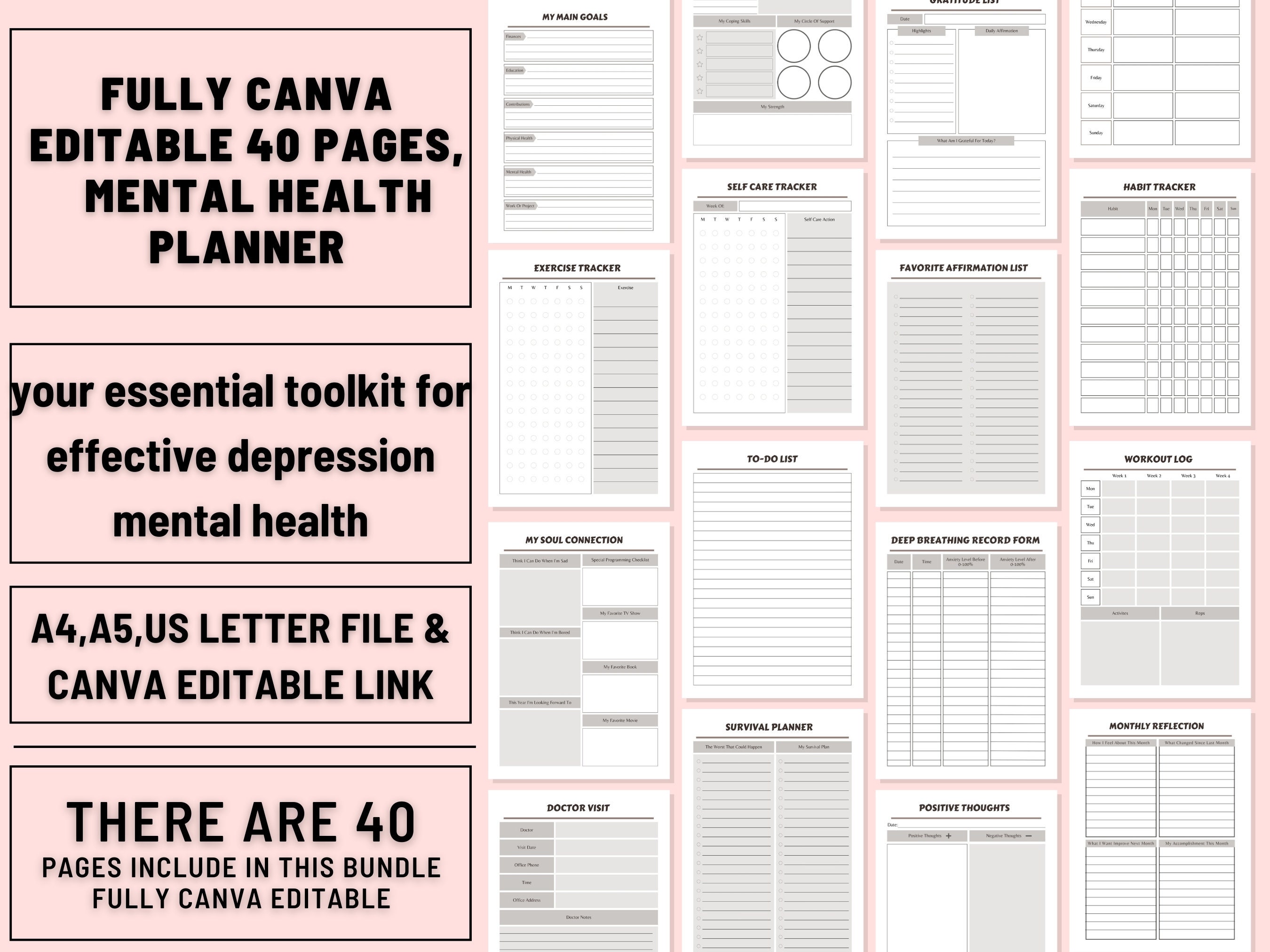 Mental Health Planner Printable, Digital Planner Mental Health, Mental ...