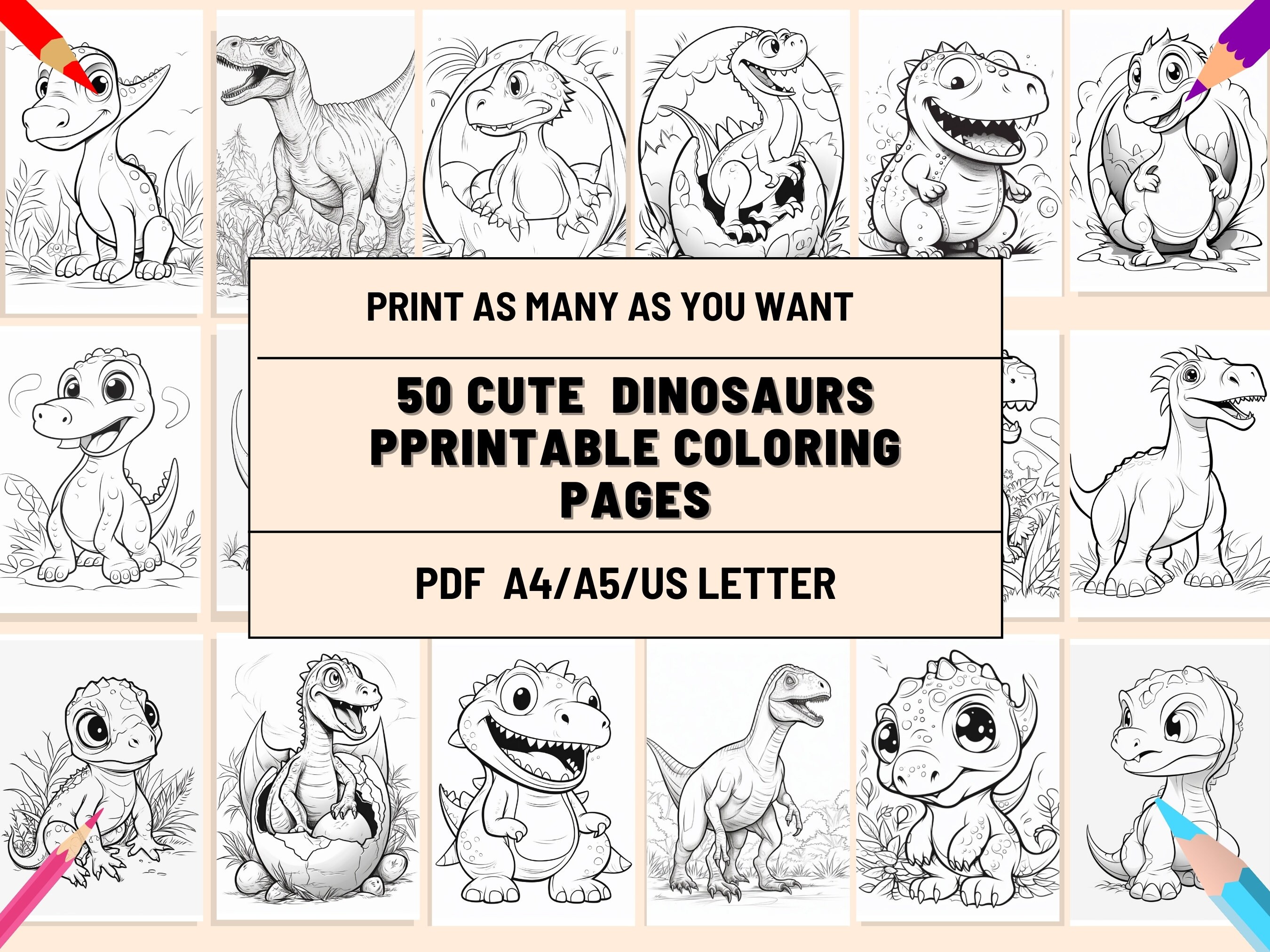 50 Cute Dinosaur Coloring Pages for Kids, Baby Dinosaur Coloring Pages ...