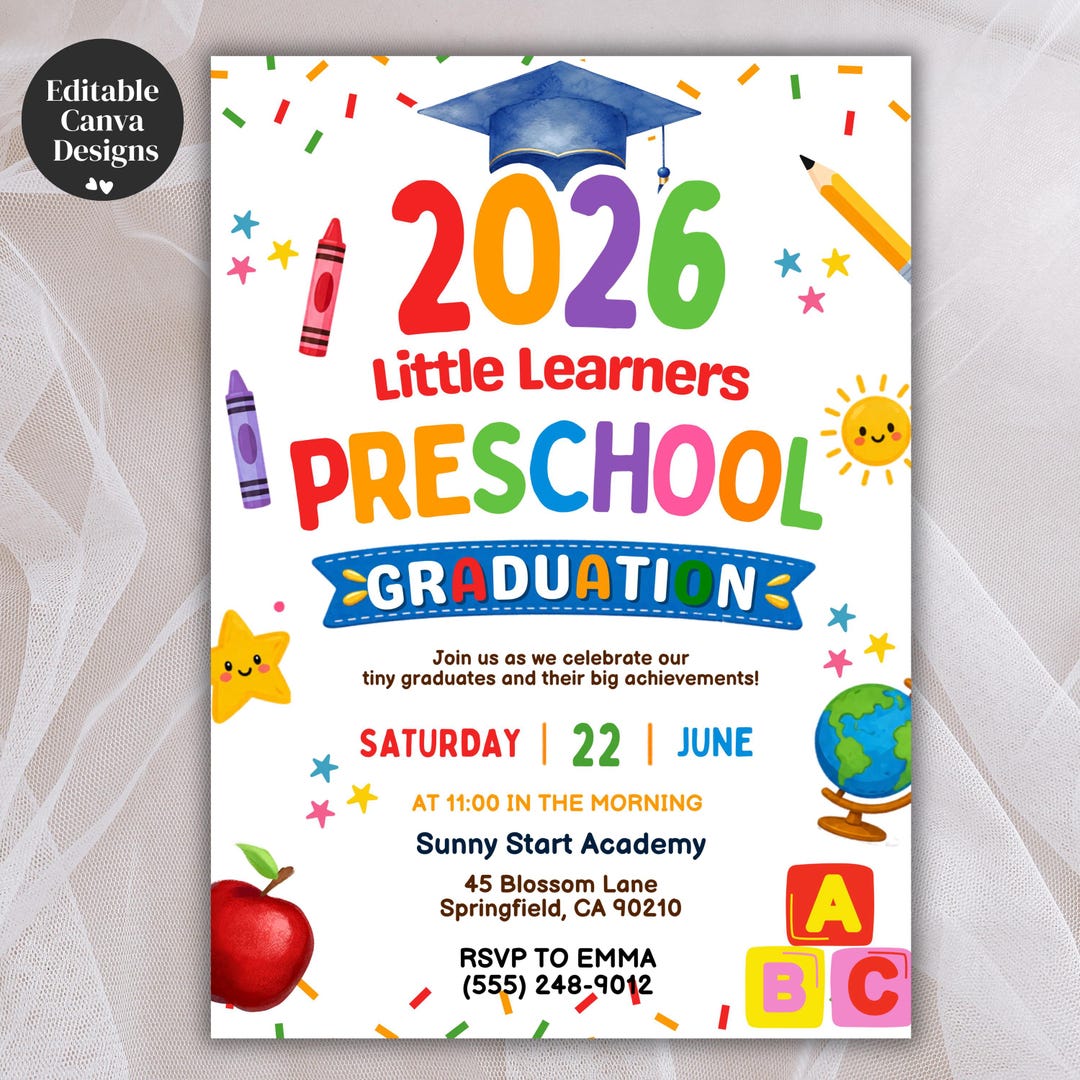 Editable Preschool Graduation Invitation, Pre-k Grad Party Invite ...