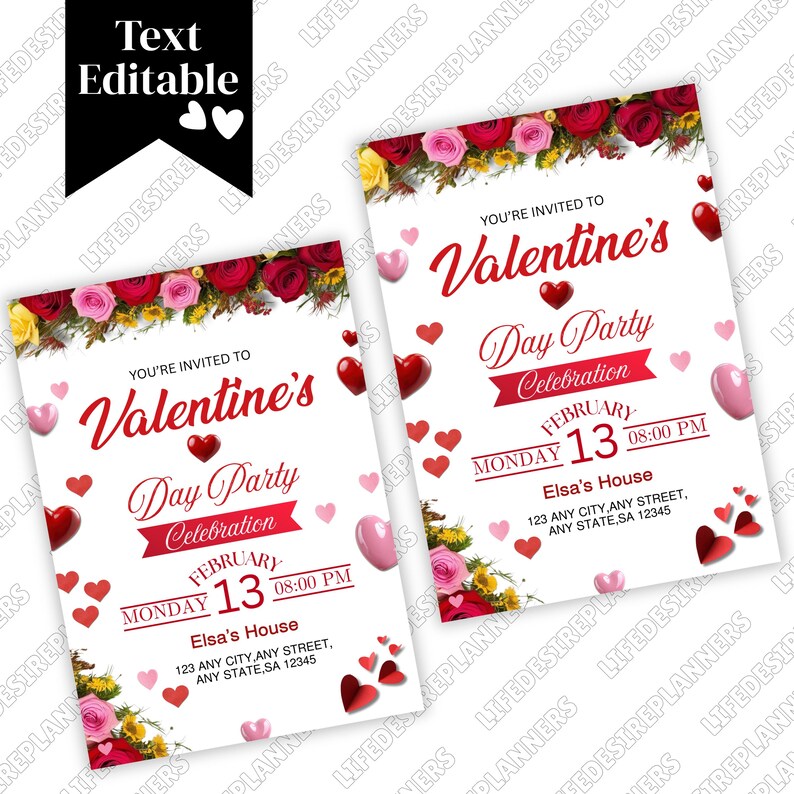 Editable Valentine’s Day Party Invitation, Colorfull Flowers Card ...