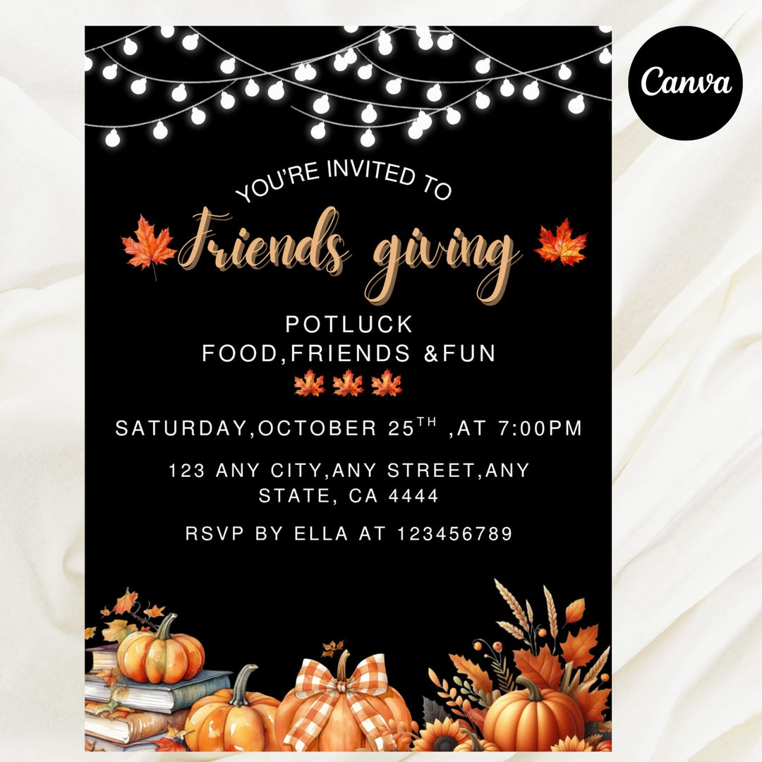 Editable Friendsgiving Dinner Invitation, Thanksgiving Party Invite ...