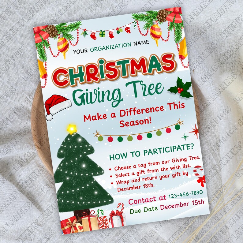 Printable Holiday Giving Tree Invitation, Editable Christmas Fundraiser ...