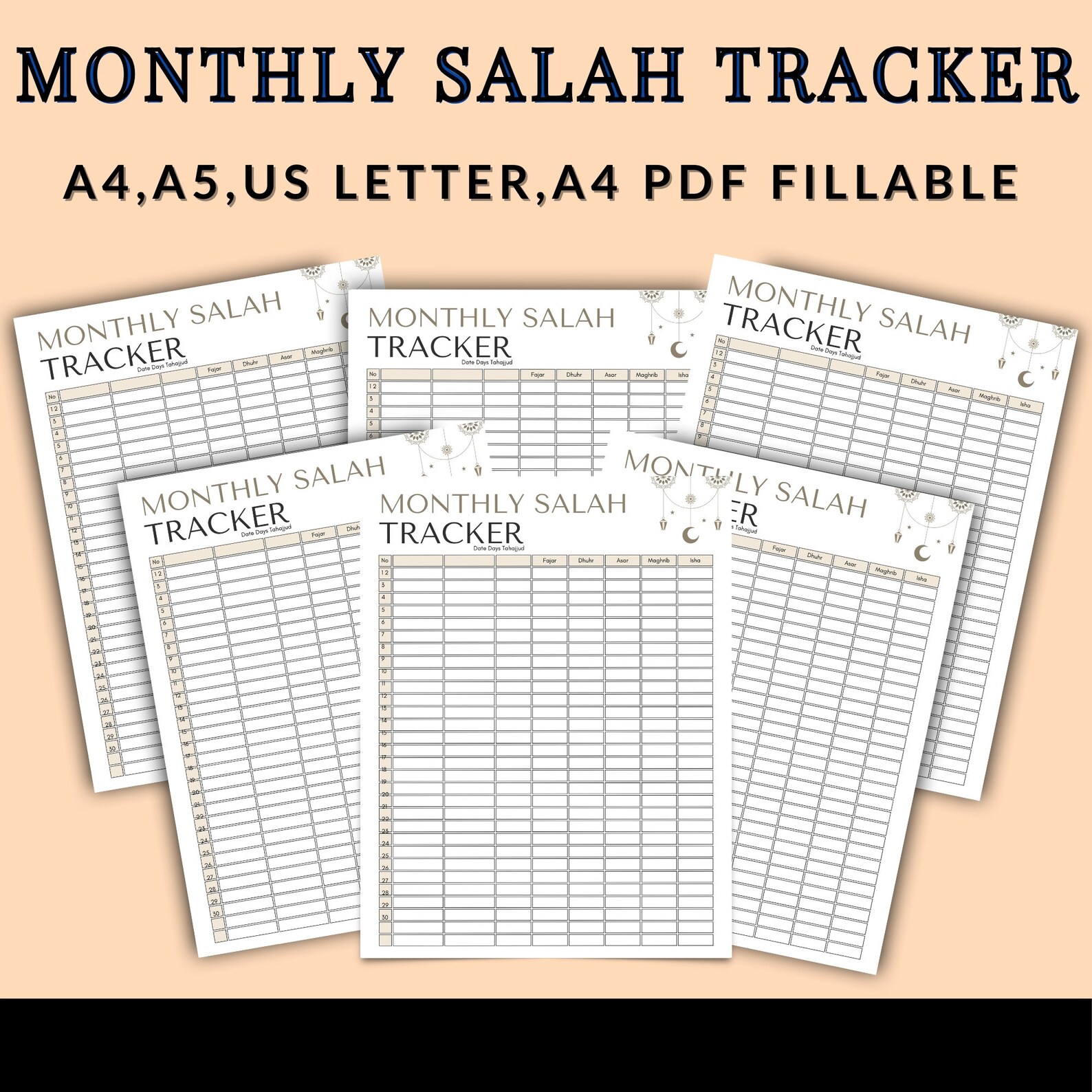A4,A5,US Letter Salah Tracker Pdf, Salah Times, Salah Prayer ...