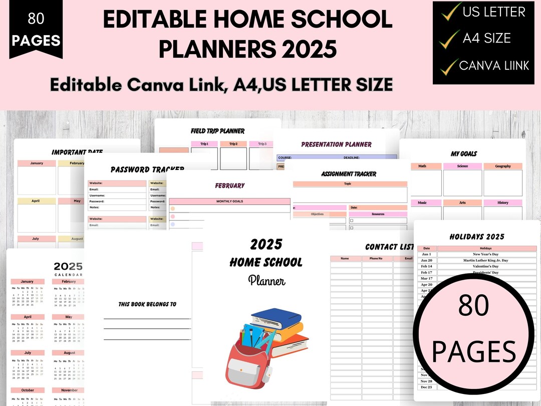 2025,A4,US Letter,canva Editable,homeschool Planner Lesson Plan Pages ...