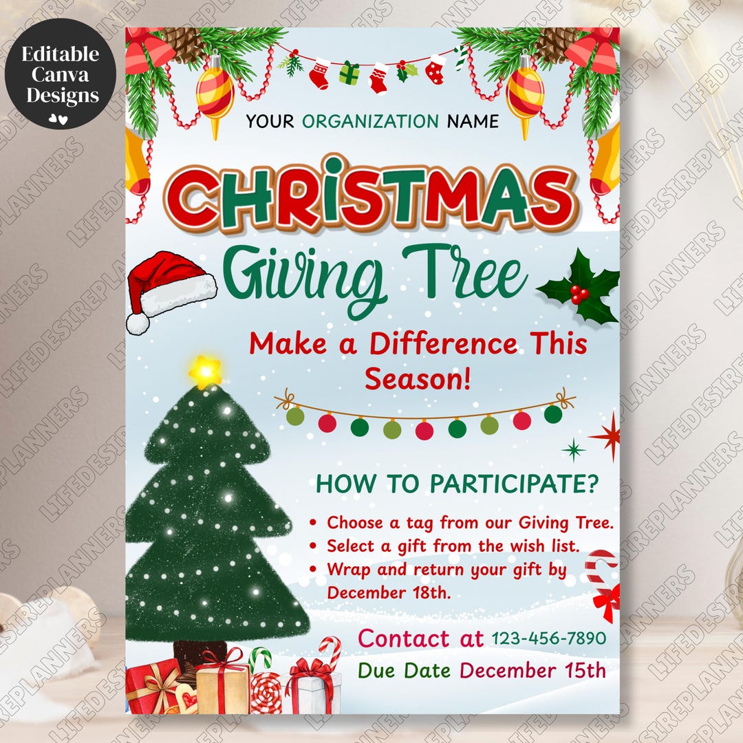 Printable Holiday Giving Tree Invitation, Editable Christmas Fundraiser ...
