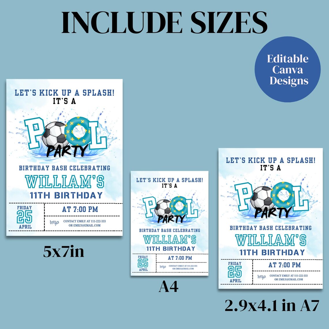 Editable Soccer Pool Birthday Party Invitation, Kids Football Party ...