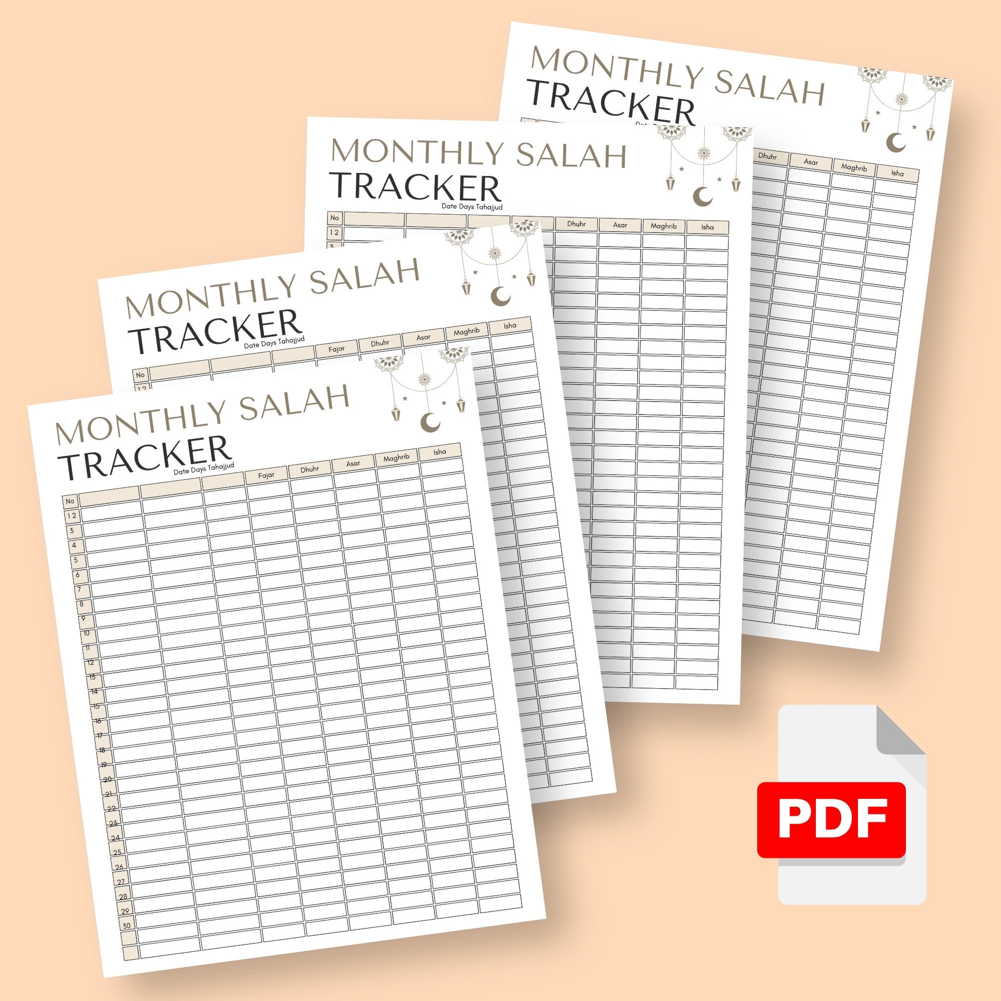 A4,A5,US Letter Salah Tracker Pdf, Salah Times, Salah Prayer ...