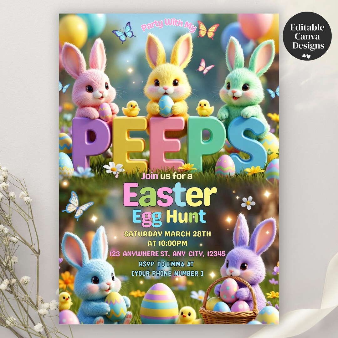 Editable Easter Party With My Peeps Invitation, Easter Egg Hunt Party ...