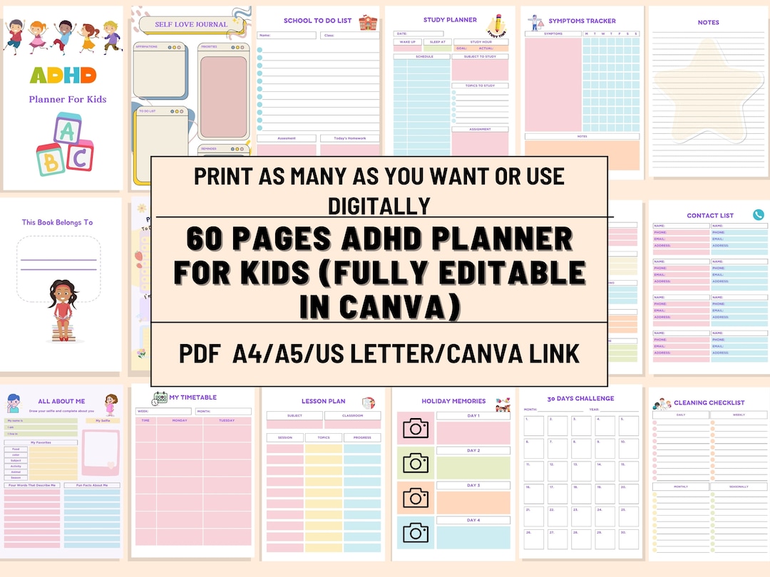 ADHD Planner for Kids, Printable School Planner, Children Journal and ...