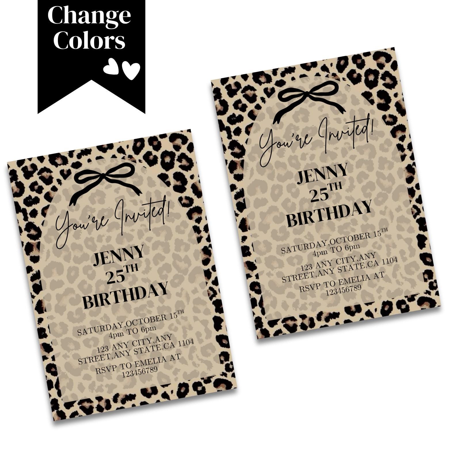 Cheetah Print Birthday Invitation, Black Bow Coquette Party Printable ...