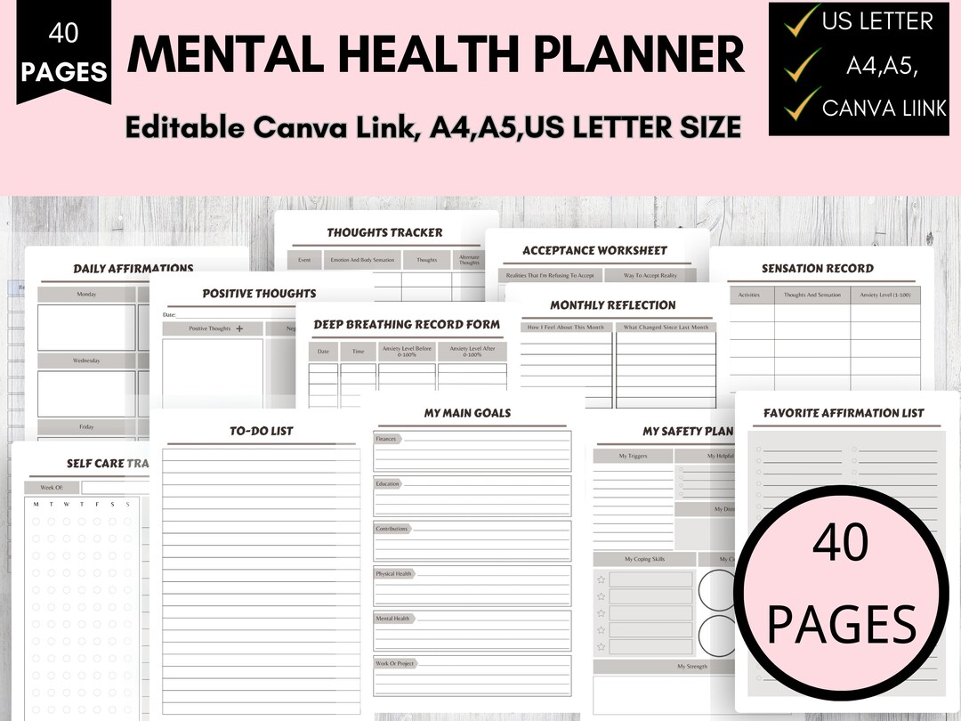 Mental Health Planner Printable, Digital Planner Mental Health, Mental ...