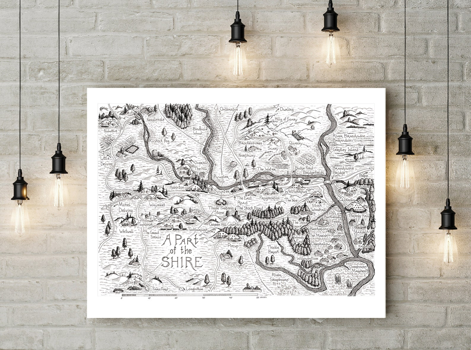 A Part of the Shire Detailed Map PDF A1 Size Colouring Sheet in Black ...