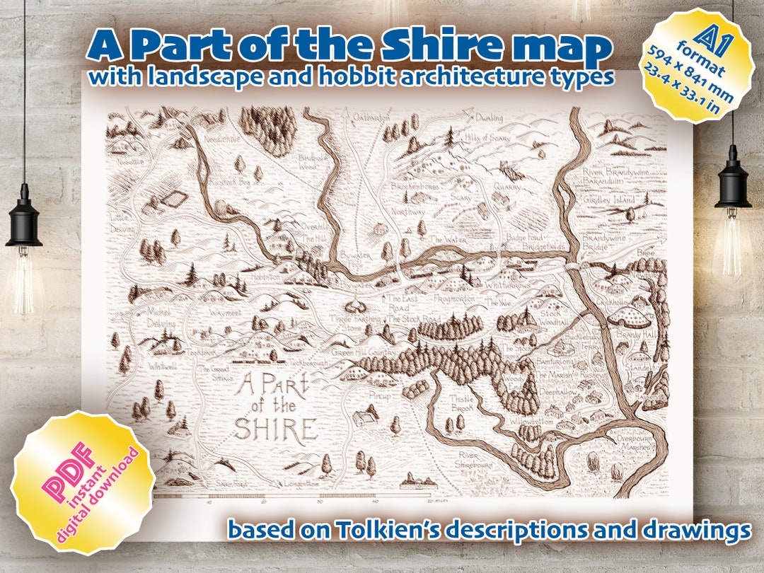 A Part of the Shire Detailed Map PDF A1 Size in Brown Line Art - Etsy