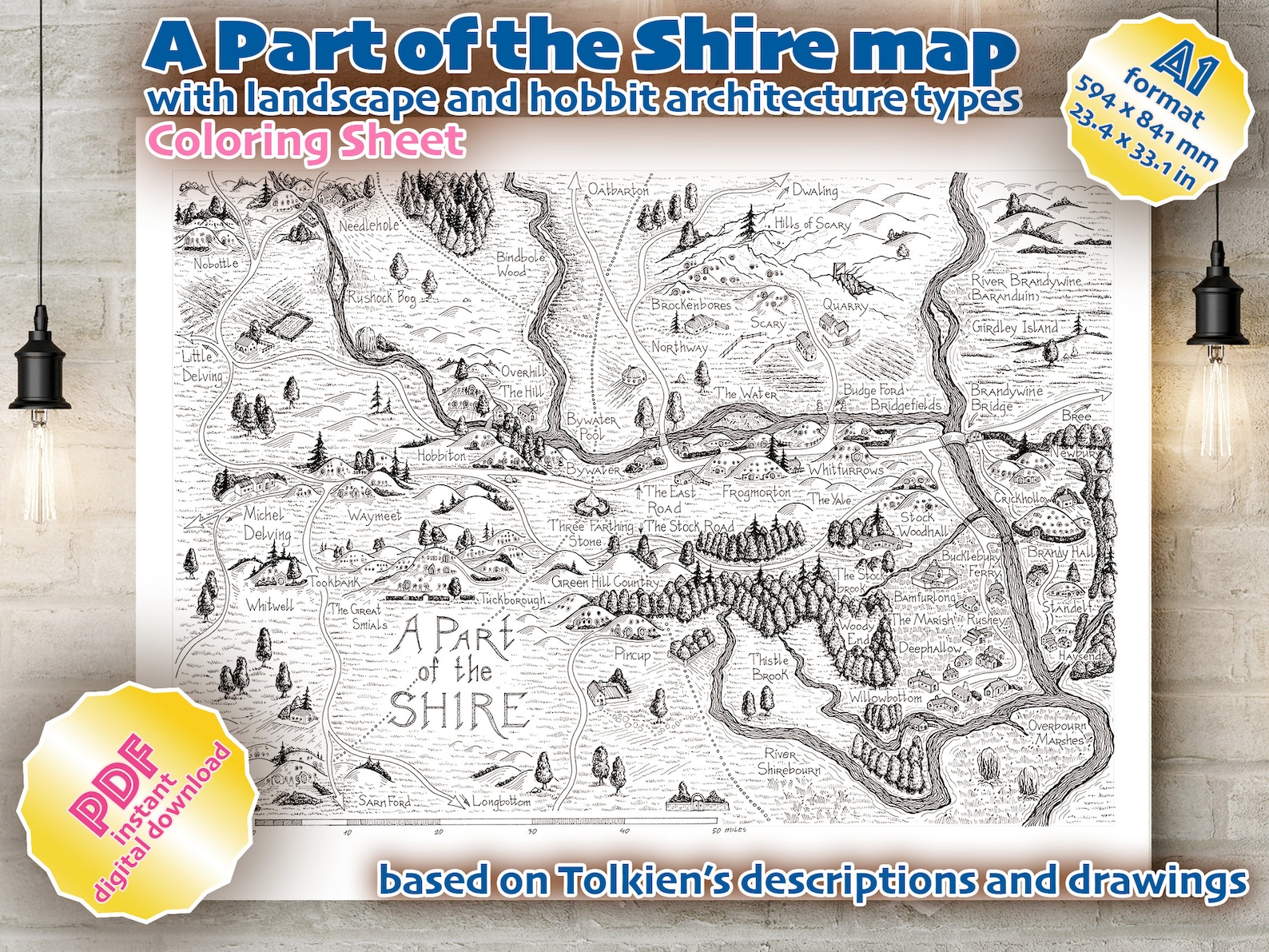 Shire Map Coloring Sheet: Tolkien's World, A1 Size (PDF) - Etsy