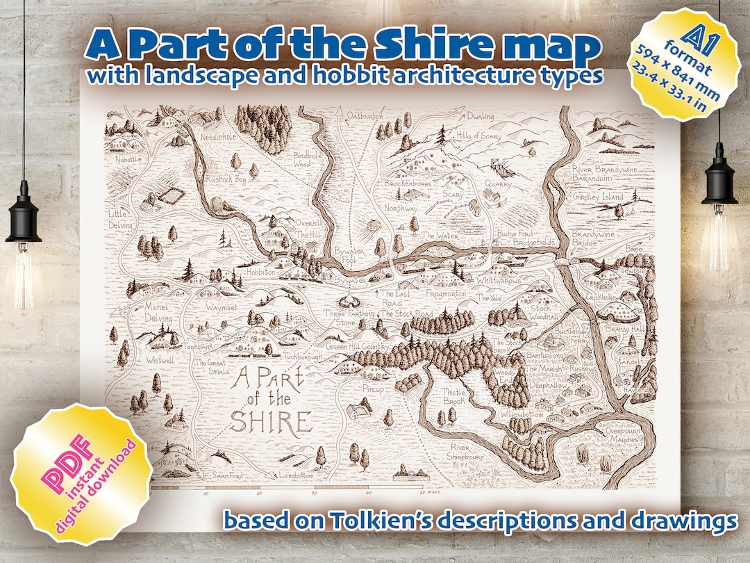 Shire Detailed Map PDF A1 Size in Light Brown Gradient - Etsy
