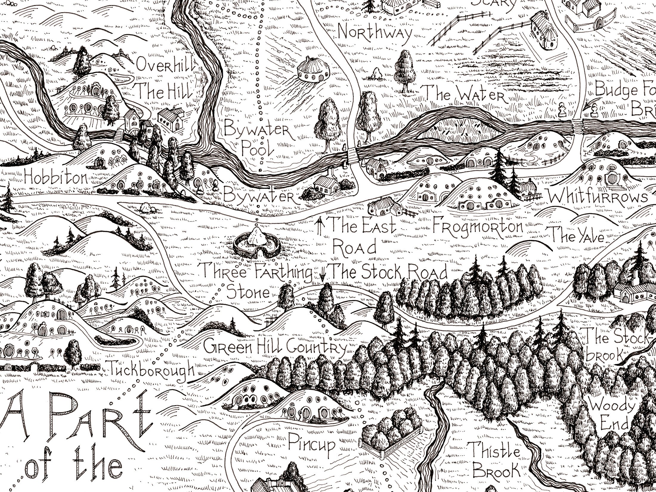 A Part of the Shire Detailed Map PDF A1 Size Colouring Sheet in Black ...