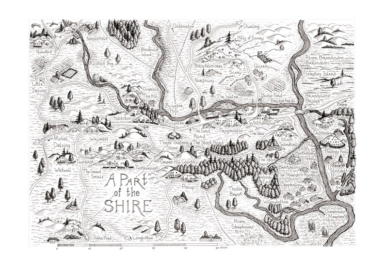A Part of the Shire Detailed Map PDF A1 Size Colouring Sheet in Black ...