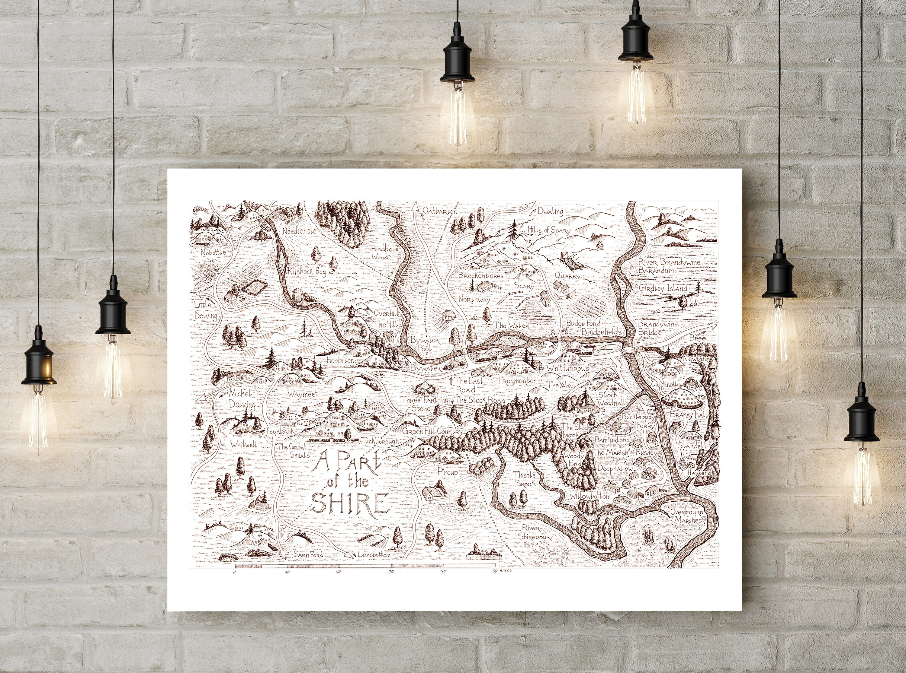A Part of the Shire Detailed Map PDF A1 Size Colouring Sheet in Black ...