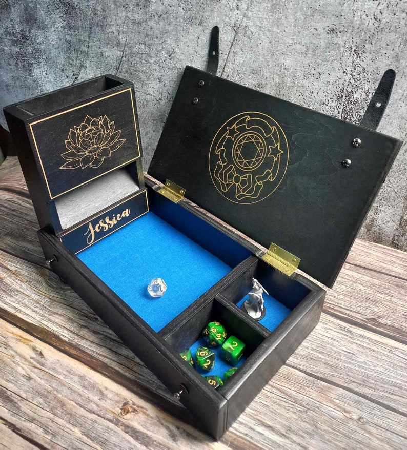 Golden Compass Box for Travel and Adventure Dice Box and Dice Tray ...