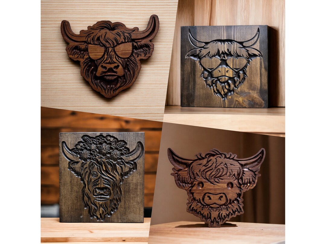 Highland Cow Wall Decor Home Art Engraved, Cattle Hanging Wall ...