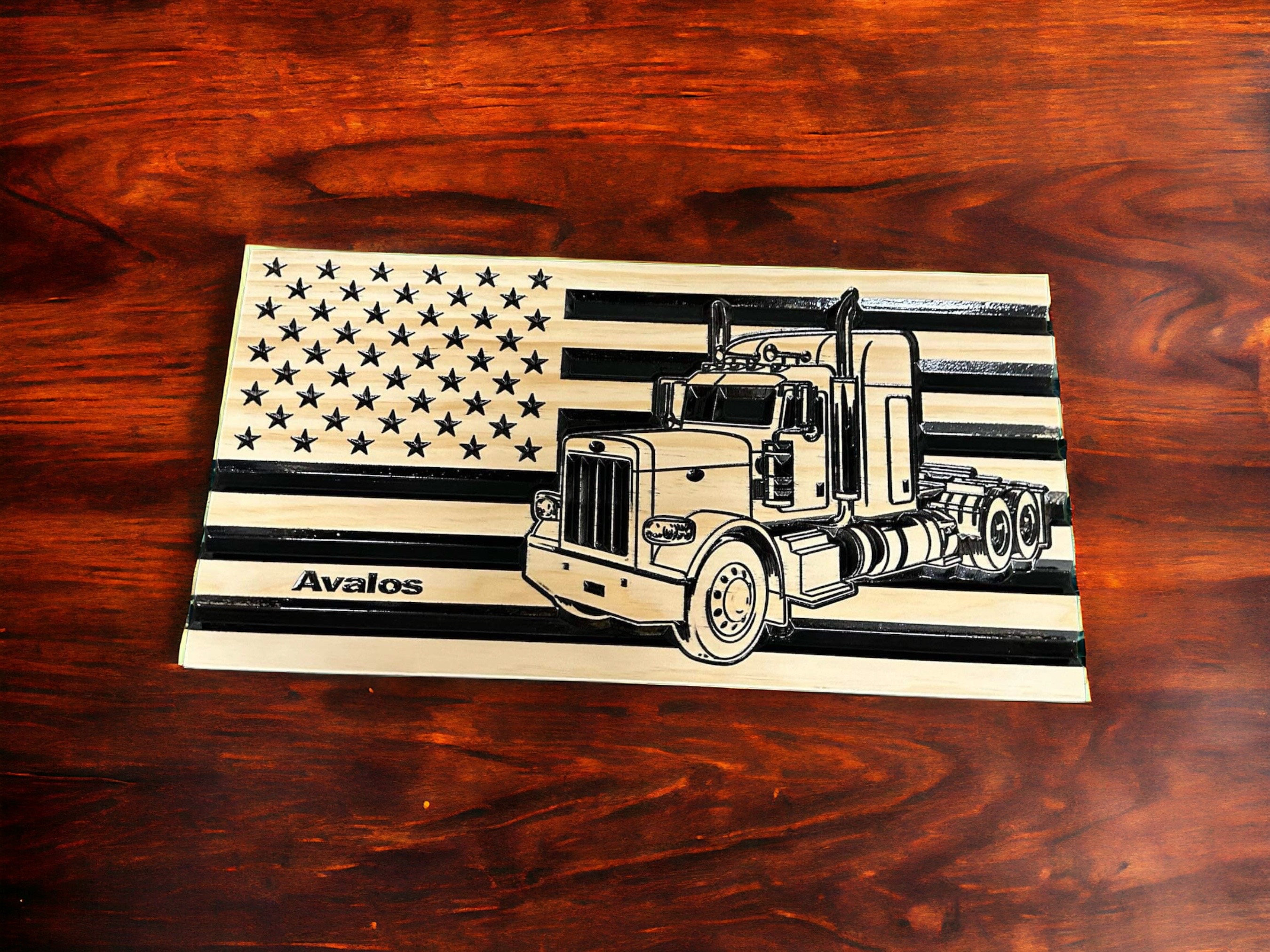 Semi Truck Wood Flag | America Wooden Flag With Truck | Trucker Gifts ...