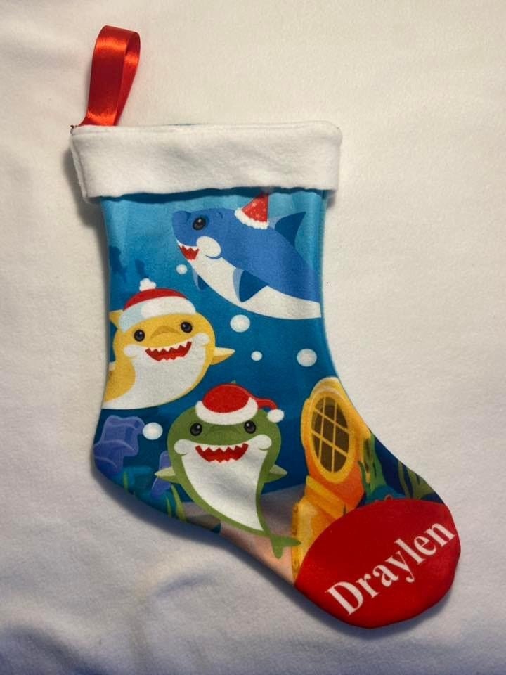 Baby Shark Christmas Stocking, Custom Christmas Stocking - Etsy