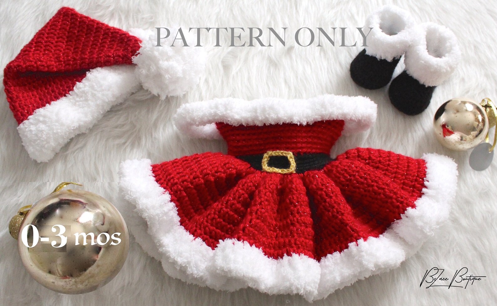 Christmas Baby Dress, Santa Hat, & Santa Boots Crochet Set PATTERN ONLY ...