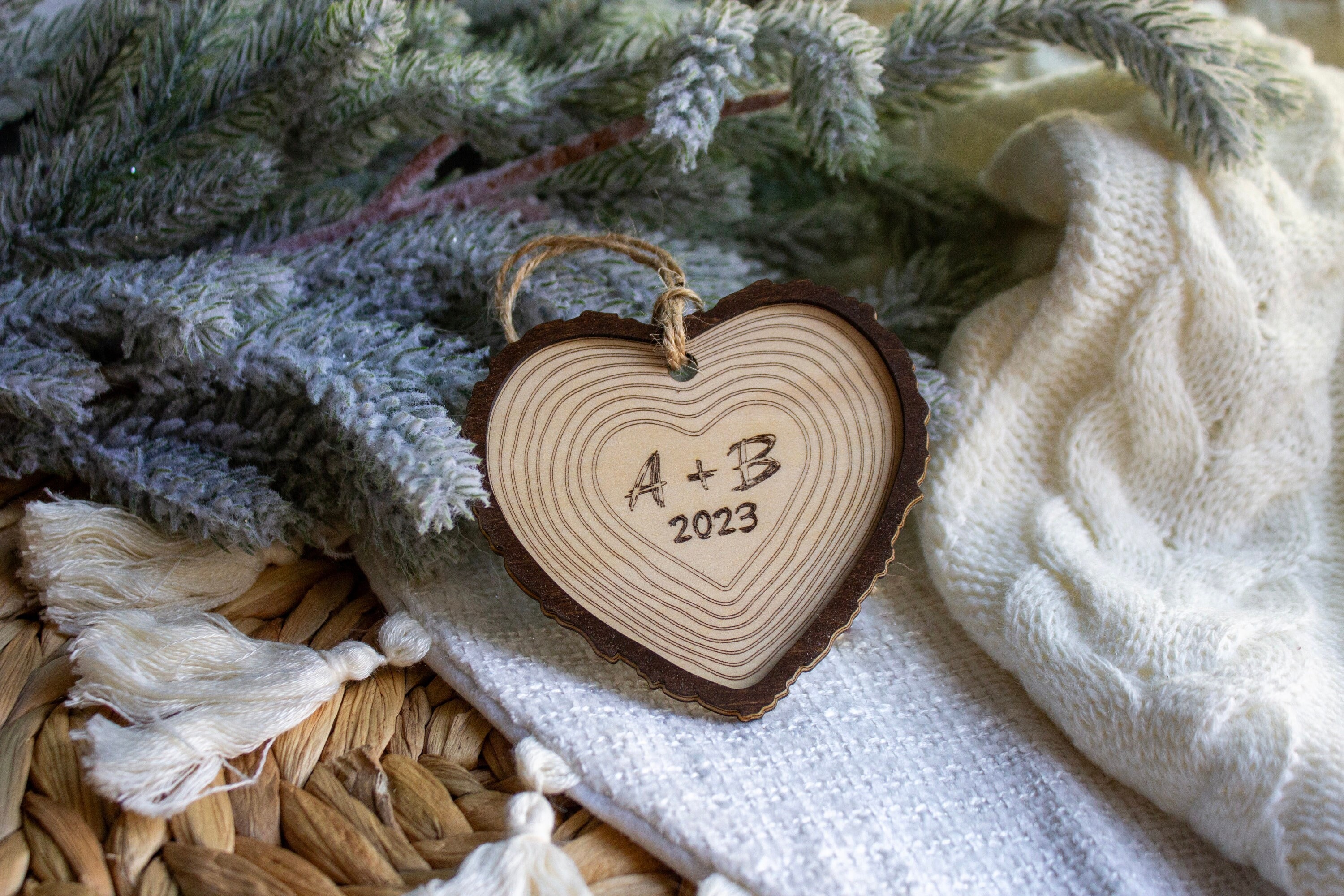 Couples Initials Ornament | Est Year Ornament | Tree Carving Ornament ...