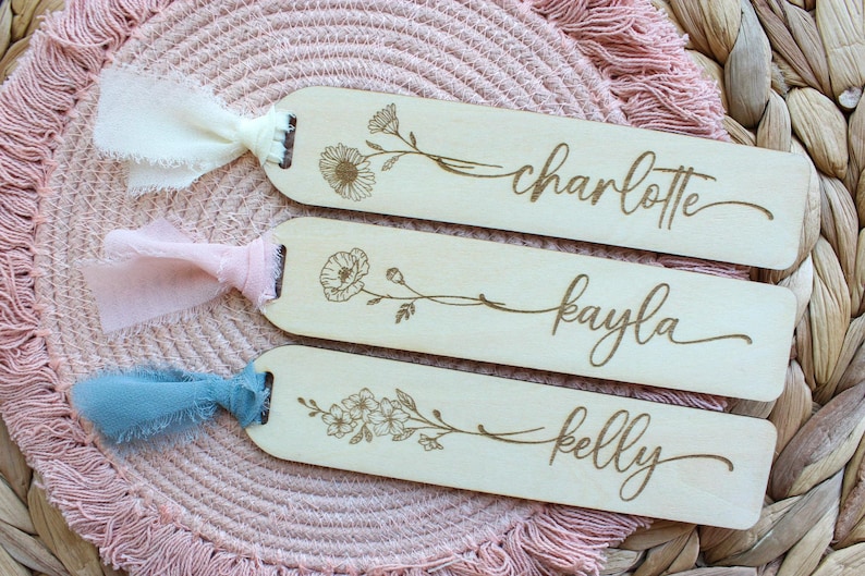 Personalized Bookmarks | Birth Flower Bookmark | Bridesmaids Gift Idea ...