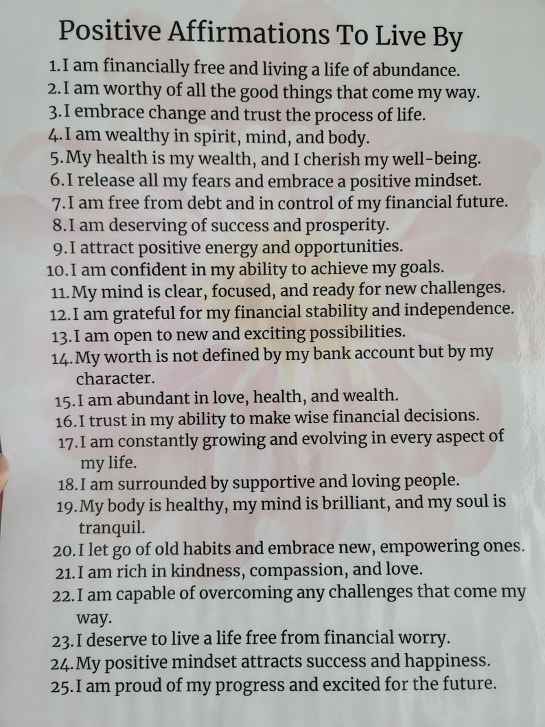 Positive Affirmations to Live by (PDF) - Etsy