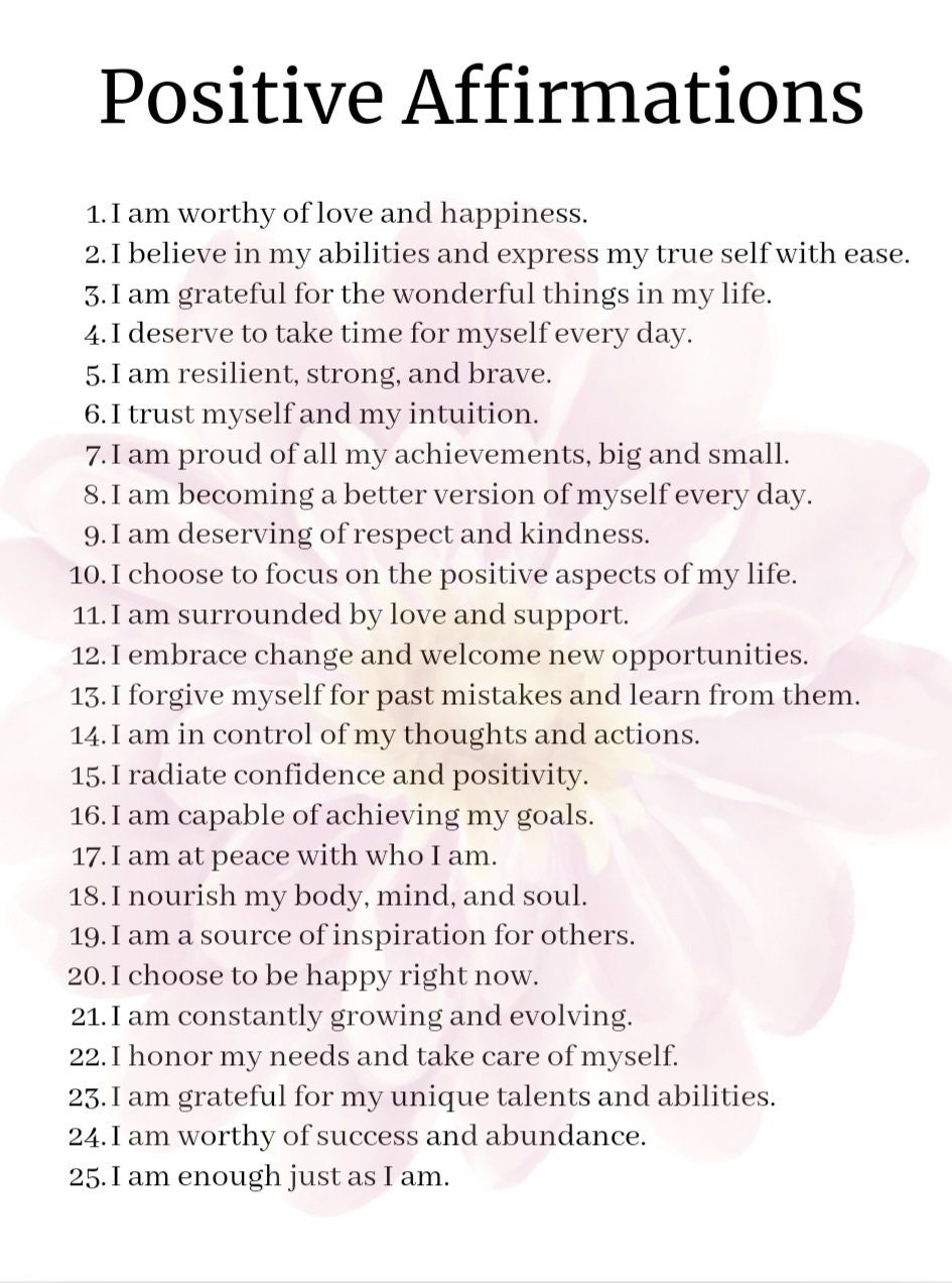 Positive Affirmations Digital (PDF), Motivational Affirmations, Self ...