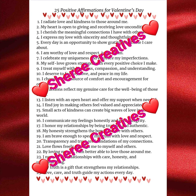 Valentine's Day Positive Affirmations for Digital (PDF) Download - Etsy
