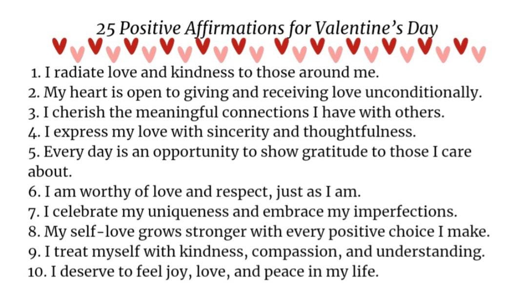 Valentine's Day Positive Affirmations for Digital (PDF) Download - Etsy