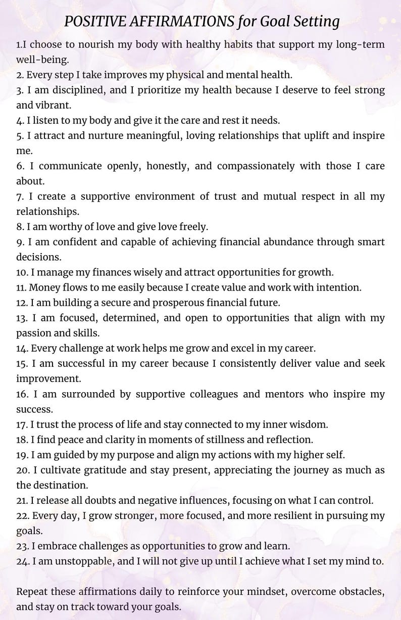 Positive Affirmations for Goal Setting Digital (PDF) - Etsy