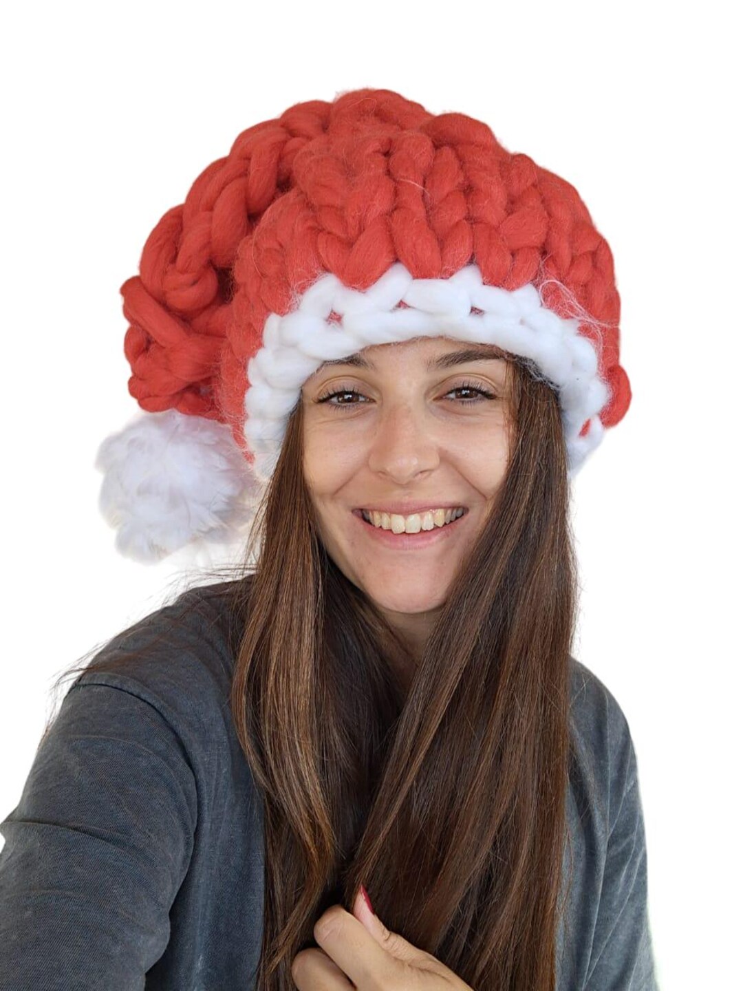 Chunky Knit Merino Wool Santa Hat, Christmas Holiday - Etsy