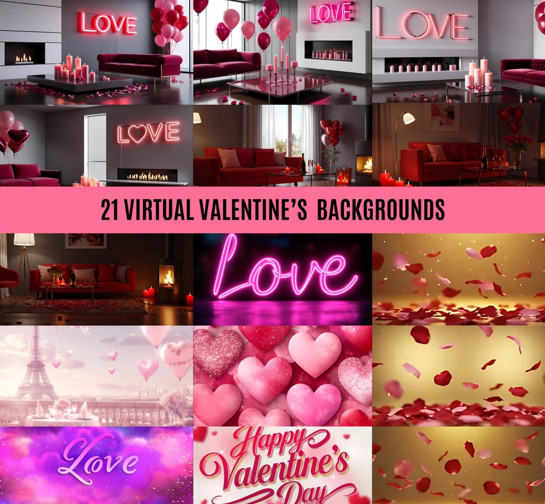 Valentine's Day Pink | Red Zoom Backgrounds | Romantic Virtual Living ...