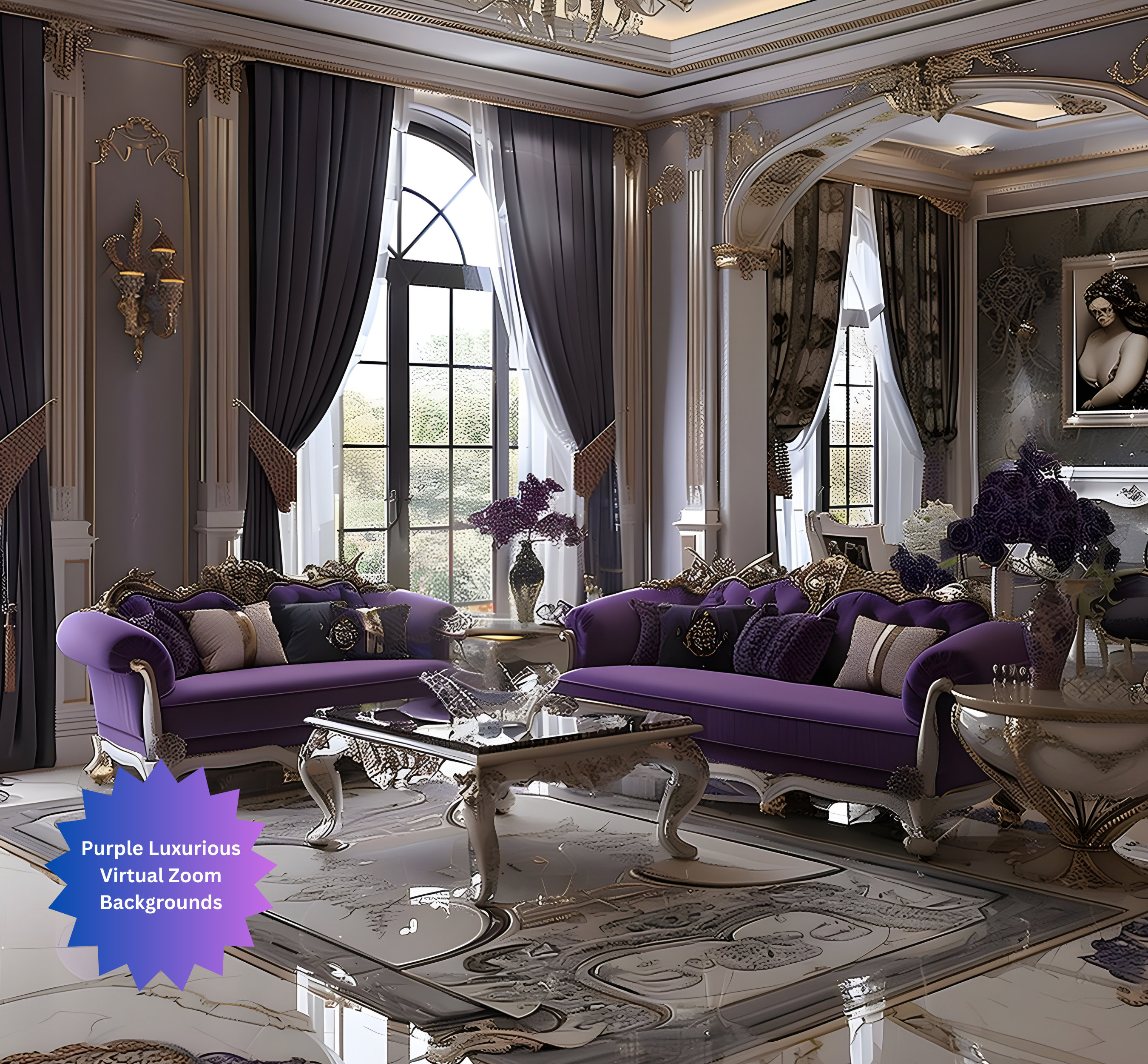4 Zoom Modern Purple Luxury Virtual Backgrounds Bundle- Teams Meeting ...