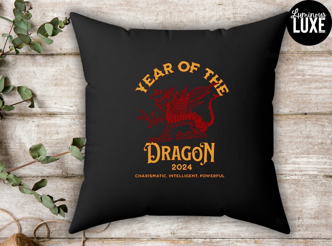 Year of the Dragon Square Pillow, Lunar New Year Decor, Vintage Dragon ...