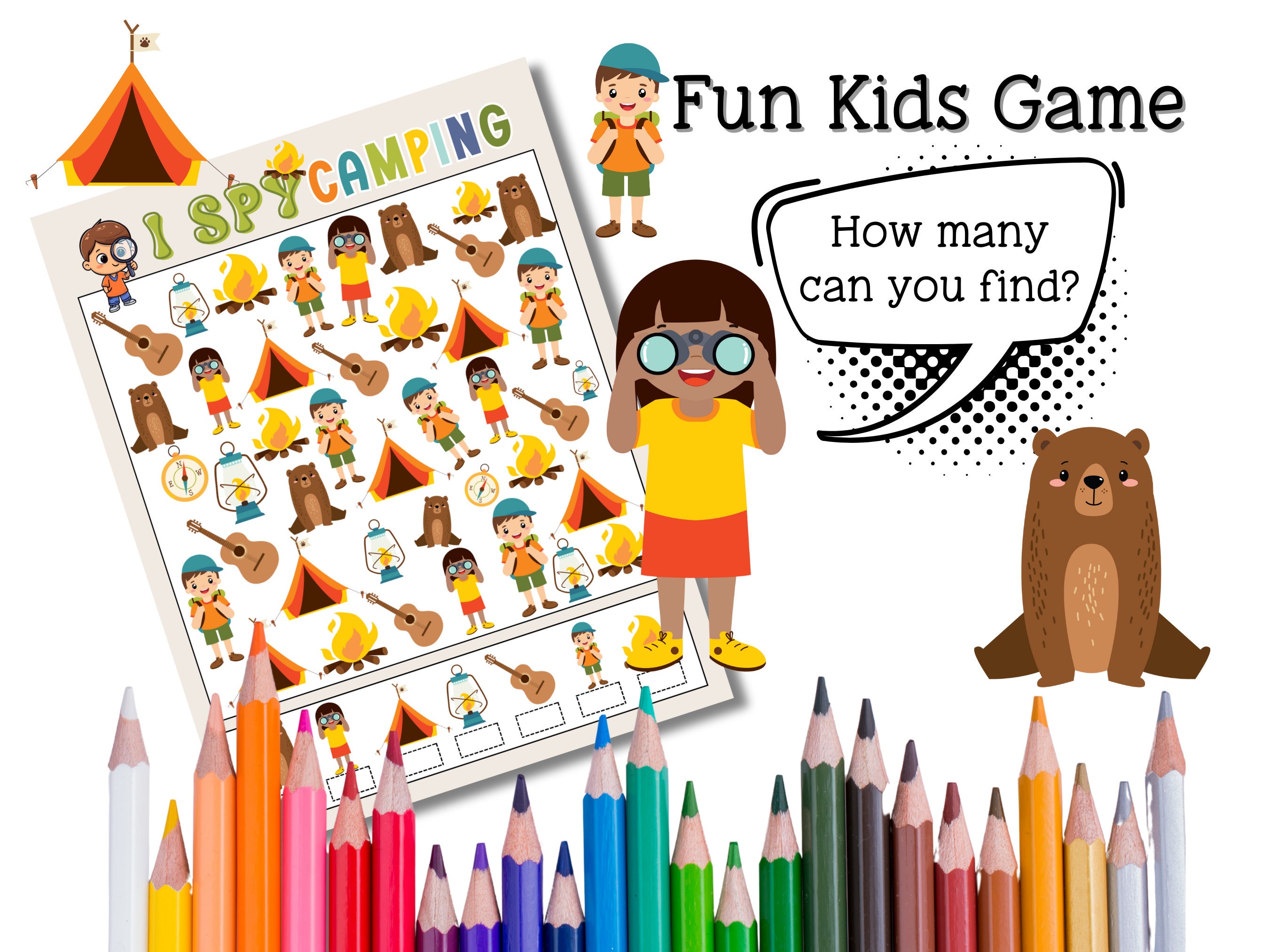Camping I Spy / Road Trip Activity Sheets / Printable Party Game for ...