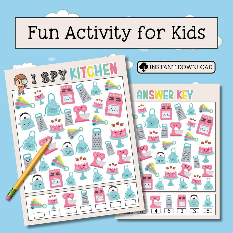 Cute 50's Kawaii Kitchen I Spy Game / Activity Sheets for Kids ...