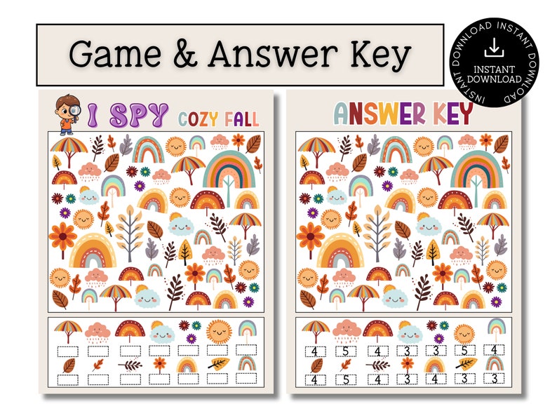Cozy Fall I Spy / Activity Game Sheets for Kids / Printable Party Game ...