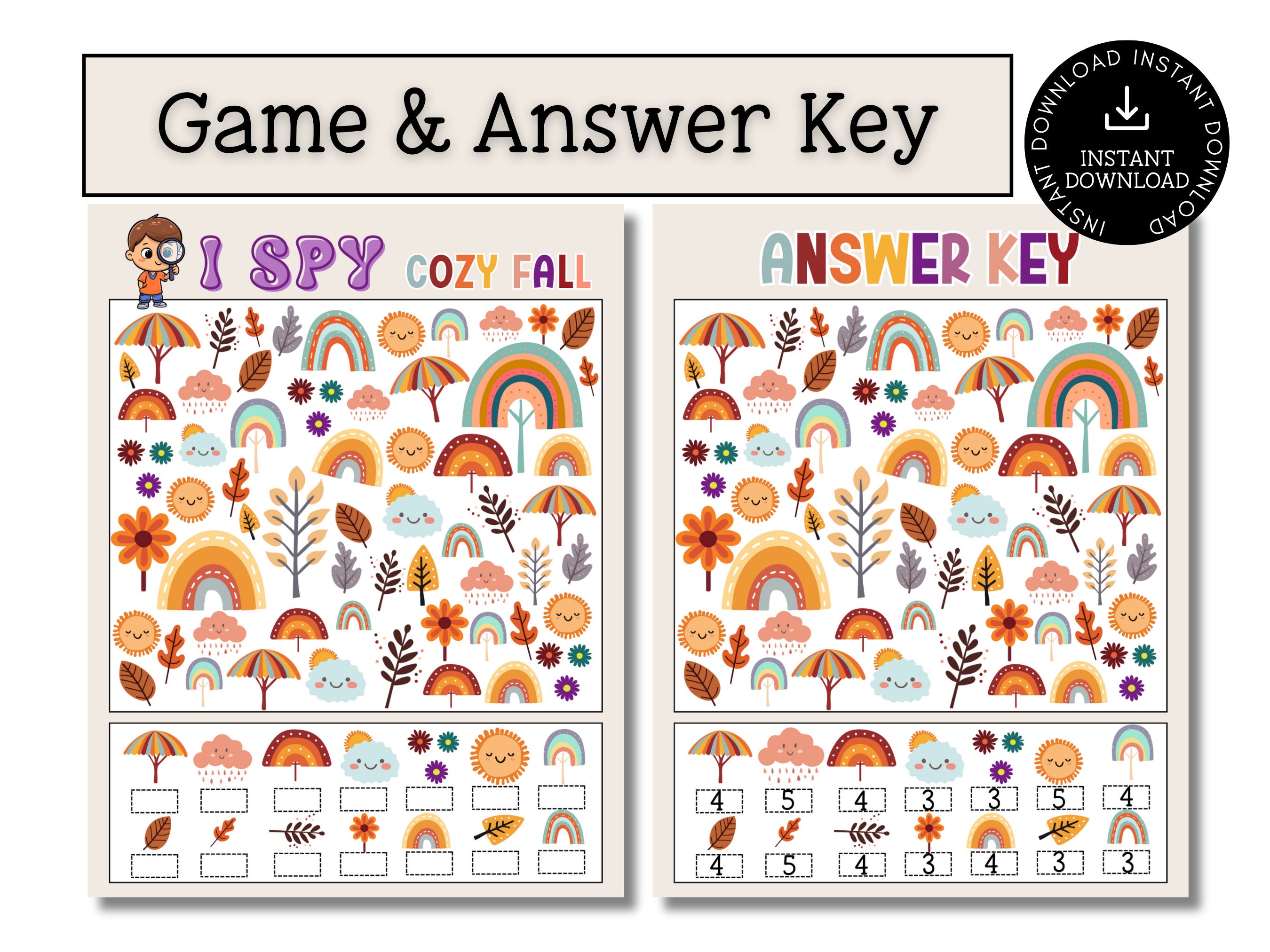 Cozy Fall I Spy / Activity Game Sheets for Kids / Printable Party Game ...