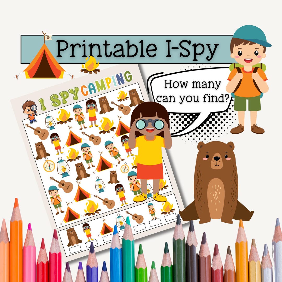 Camping I Spy / Road Trip Activity Sheets / Printable Party Game for ...