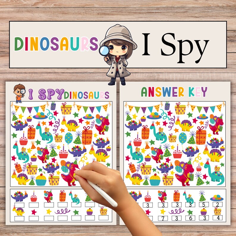Birthday Dinosaur I Spy / Activity Game Sheets for Kids / Printable ...