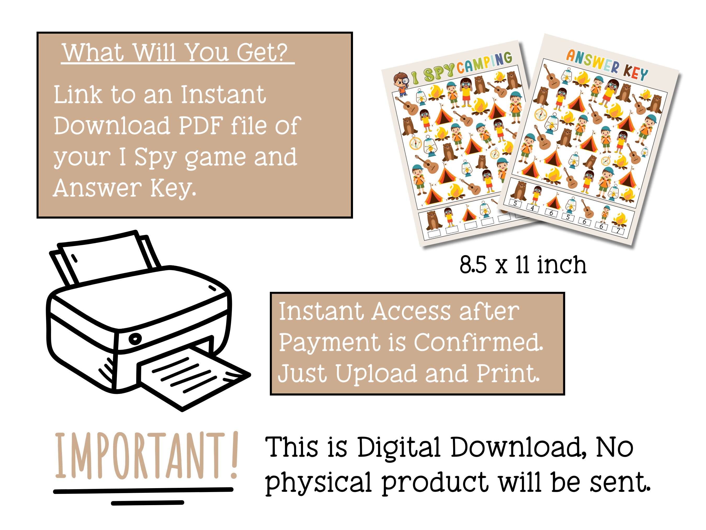 Camping I Spy / Road Trip Activity Sheets / Printable Party Game for ...