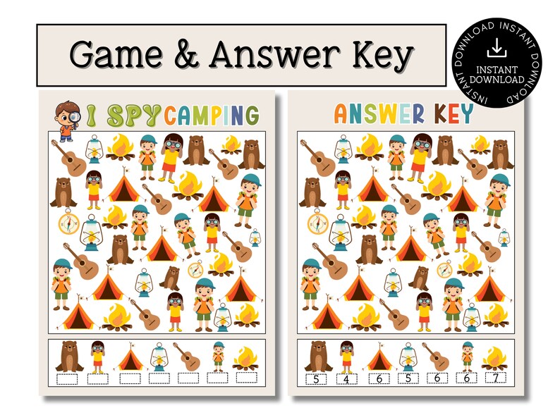 Camping I Spy / Road Trip Activity Sheets / Printable Party Game for ...