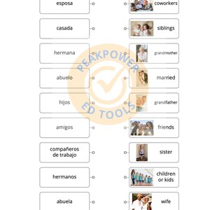 Spanish Vocabulary Cards Family Friends Theme High School Middle School ...